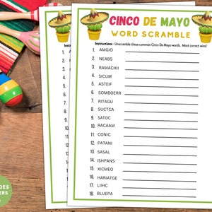 Cinco De Mayo Party Word Scramble Game for Kids & Adults | Classroom ...