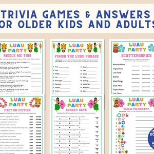 Printable Luau Tiki Party Summer Games | Tropical Aloha Activities ...