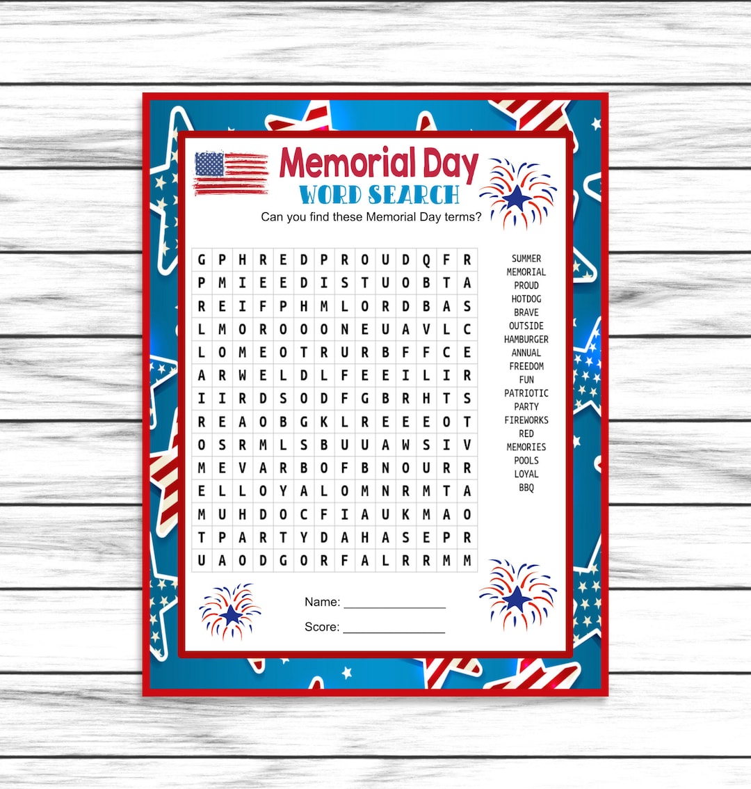 Memorial Day Word Search, Party Game, Word Find Game, for Adults Kids ...