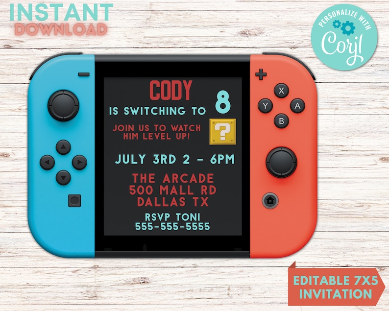 Video Game Birthday Invitation Template Printable Switch - Etsy