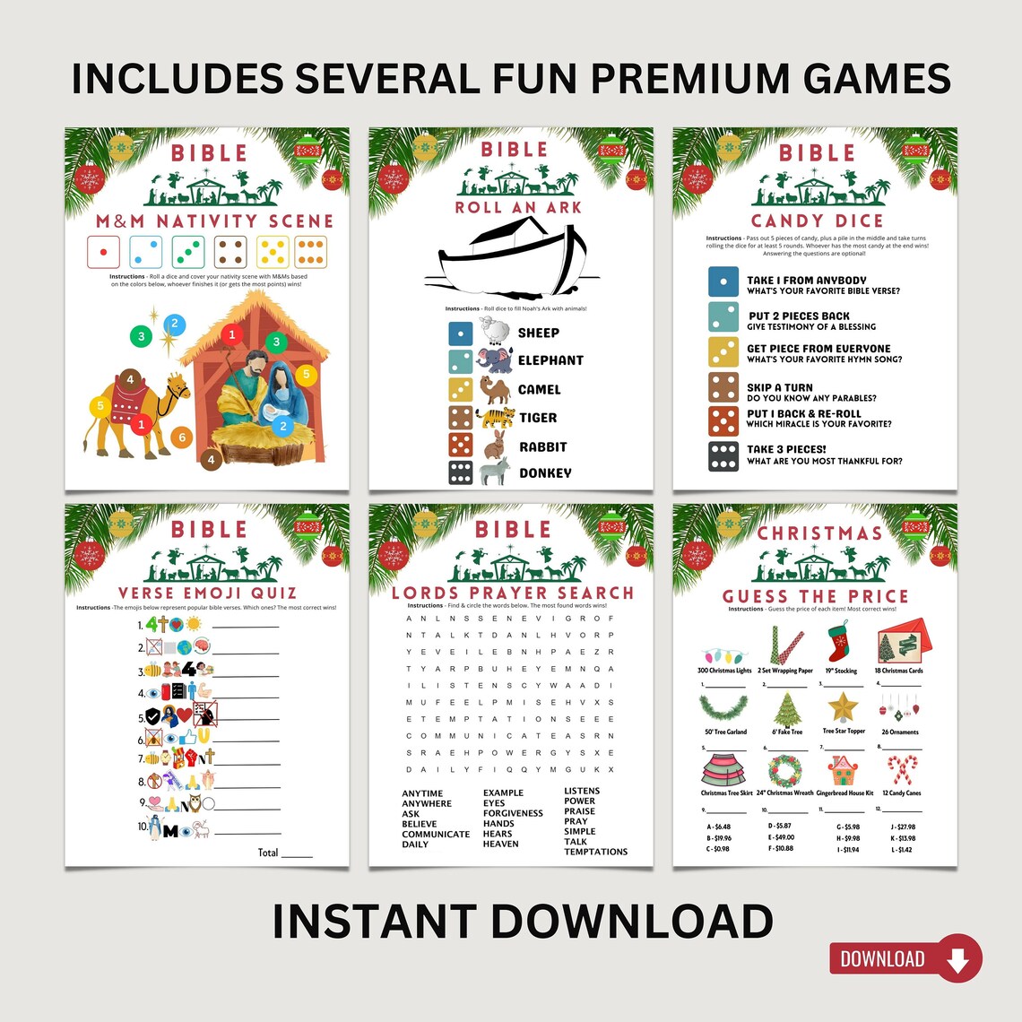 Christmas Bible Games for Church Party | Editable Holiday Nativity ...