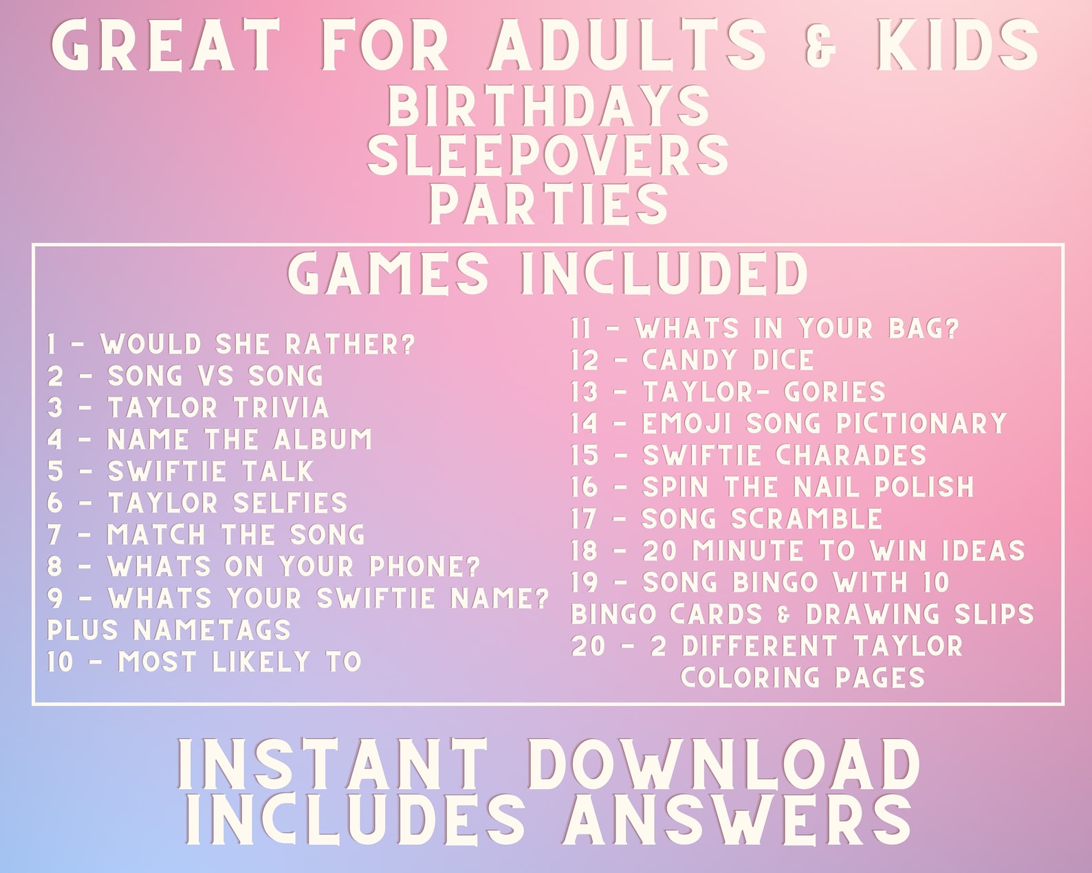 Printable Swiftie Fans Party Games Mega Bundle | Tween Teen Sleepover ...