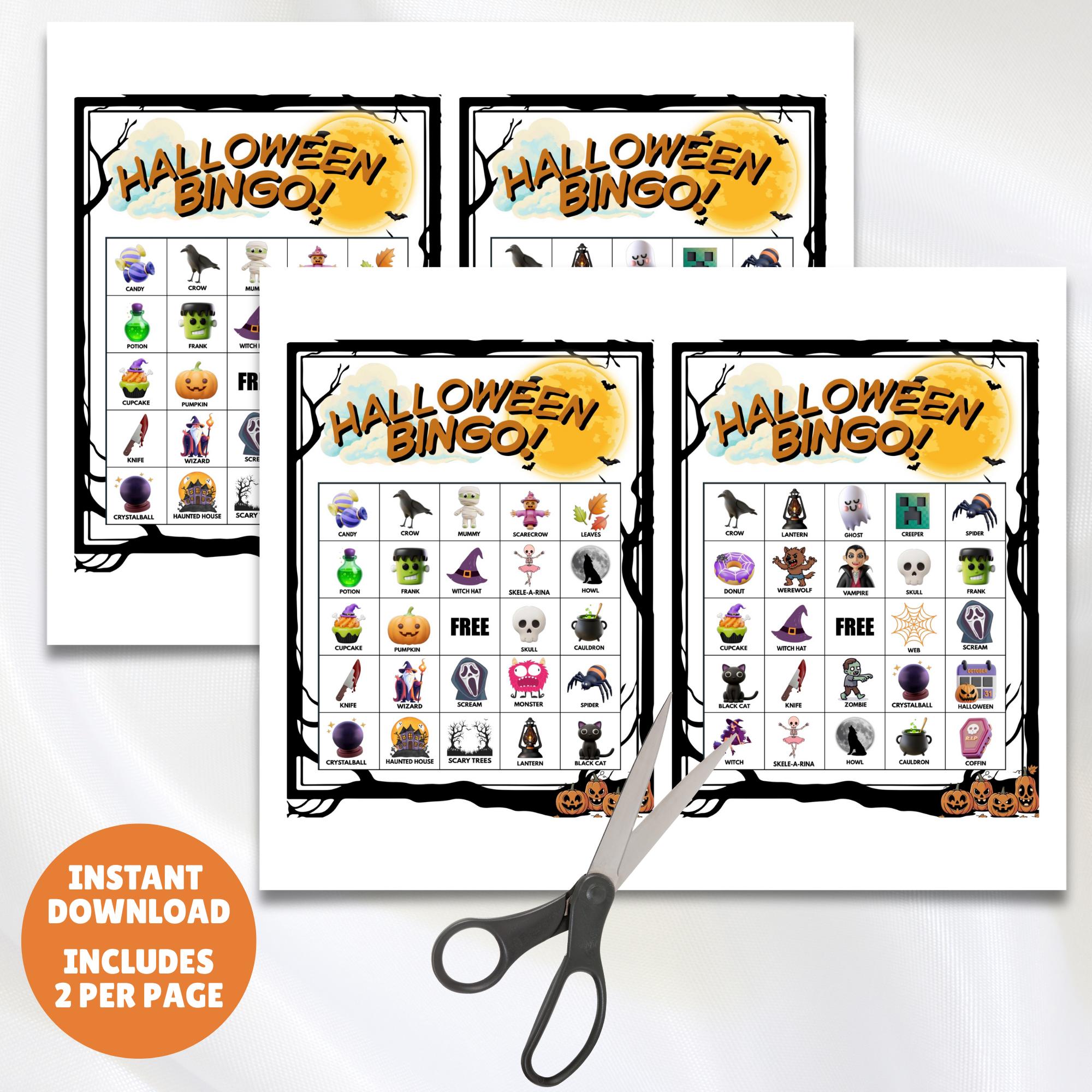 50 Halloween Bingo Cards Printable | 3D Spooky Party Game for Kids ...