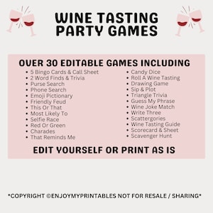 Editable Wine Tasting Party Games Bingo Scorecards & Tasting Guide ...