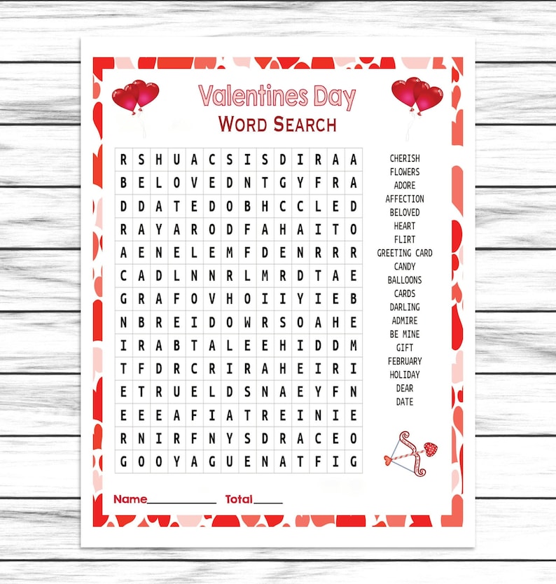Valentines Day Word Search Game Virtual or Printable V-day | Etsy