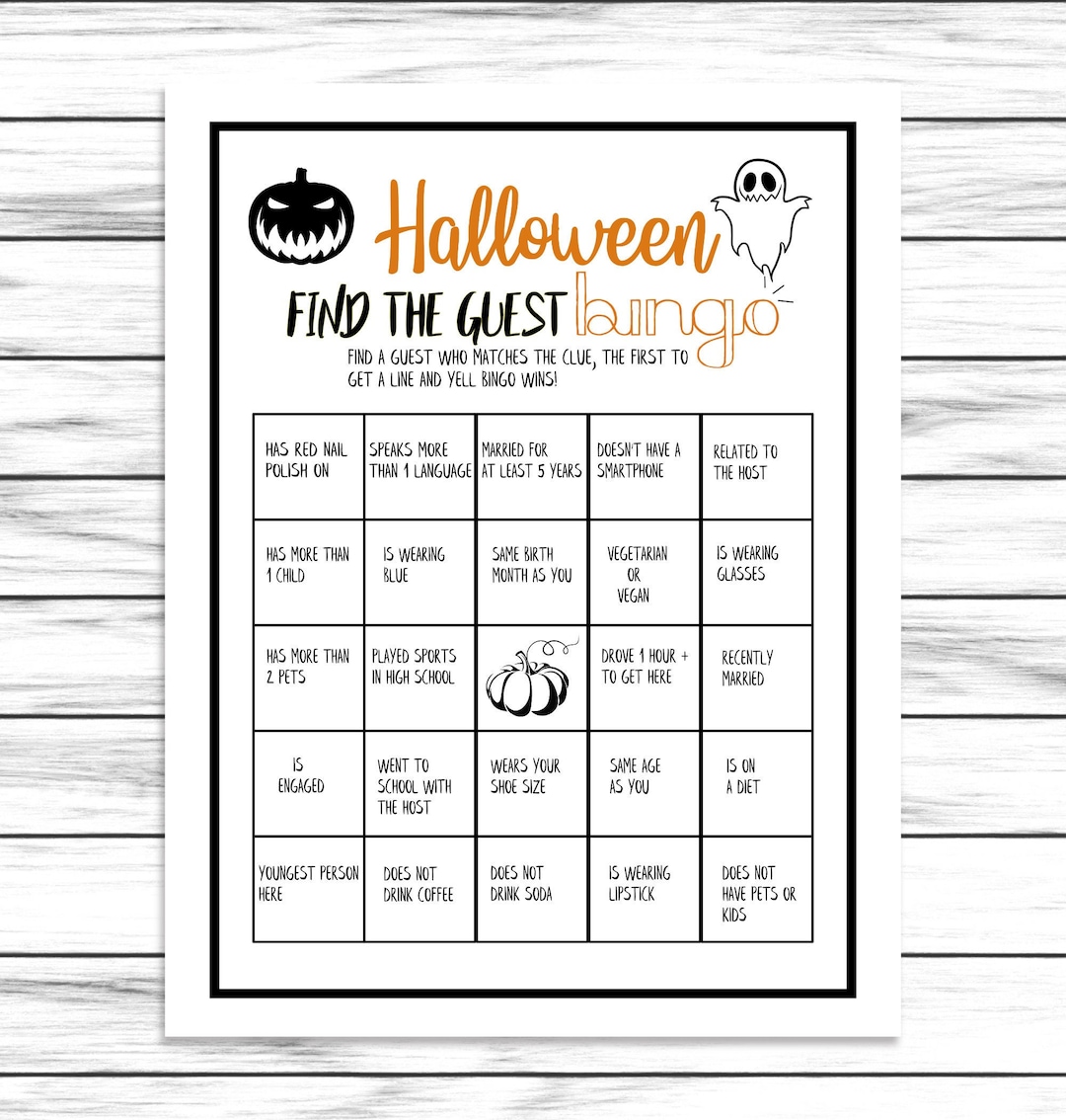 Halloween Find the Guest Bingo Game, Virtual or Printable Halloween ...