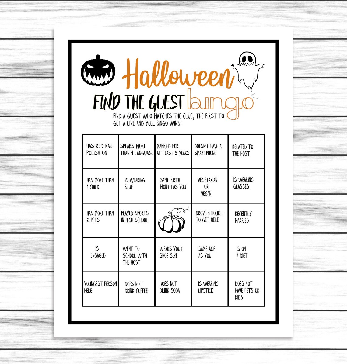 Halloween Find the Guest Bingo Game, Virtual or Printable Halloween ...