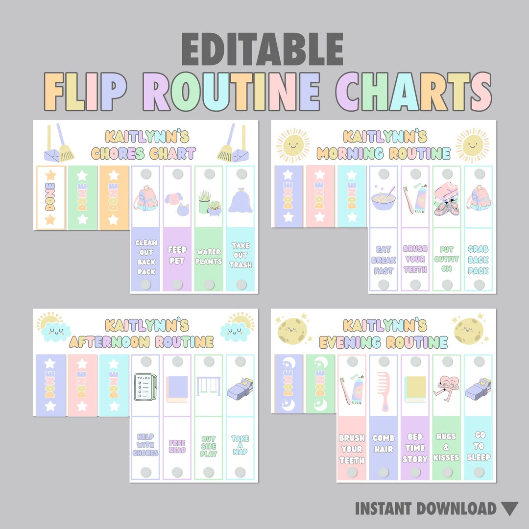 Editable Chores Morning Afternoon Evening Kids Routine Flip Charts ...