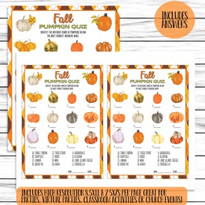 Fall Pumpkin Game, Fall Trivia Quiz, Party Game, Autumn Game, for ...