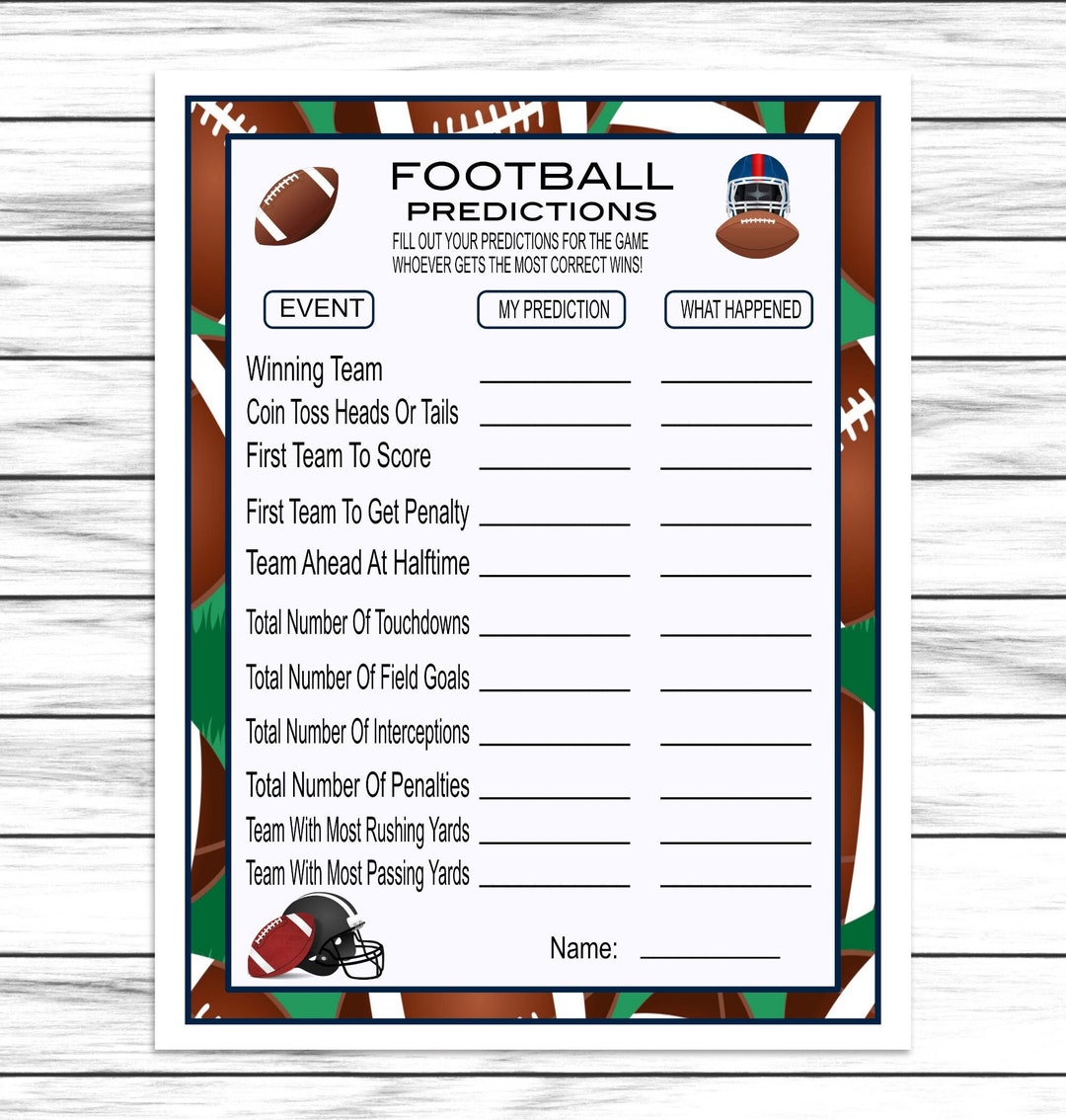 Football Predictions Printable or Virtual Football Party Game for Kids ...