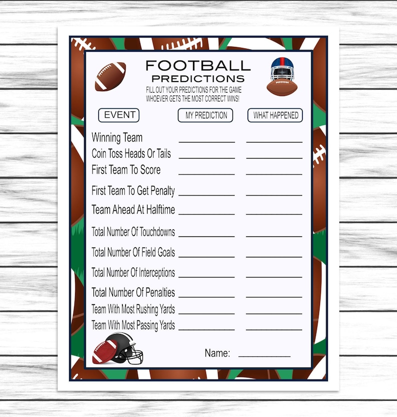 Football Predictions Printable or Virtual Football Party Game - Etsy