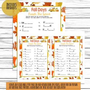 Fall Word Game, Autumn Party Game, Finish the Word Game, Educational ...