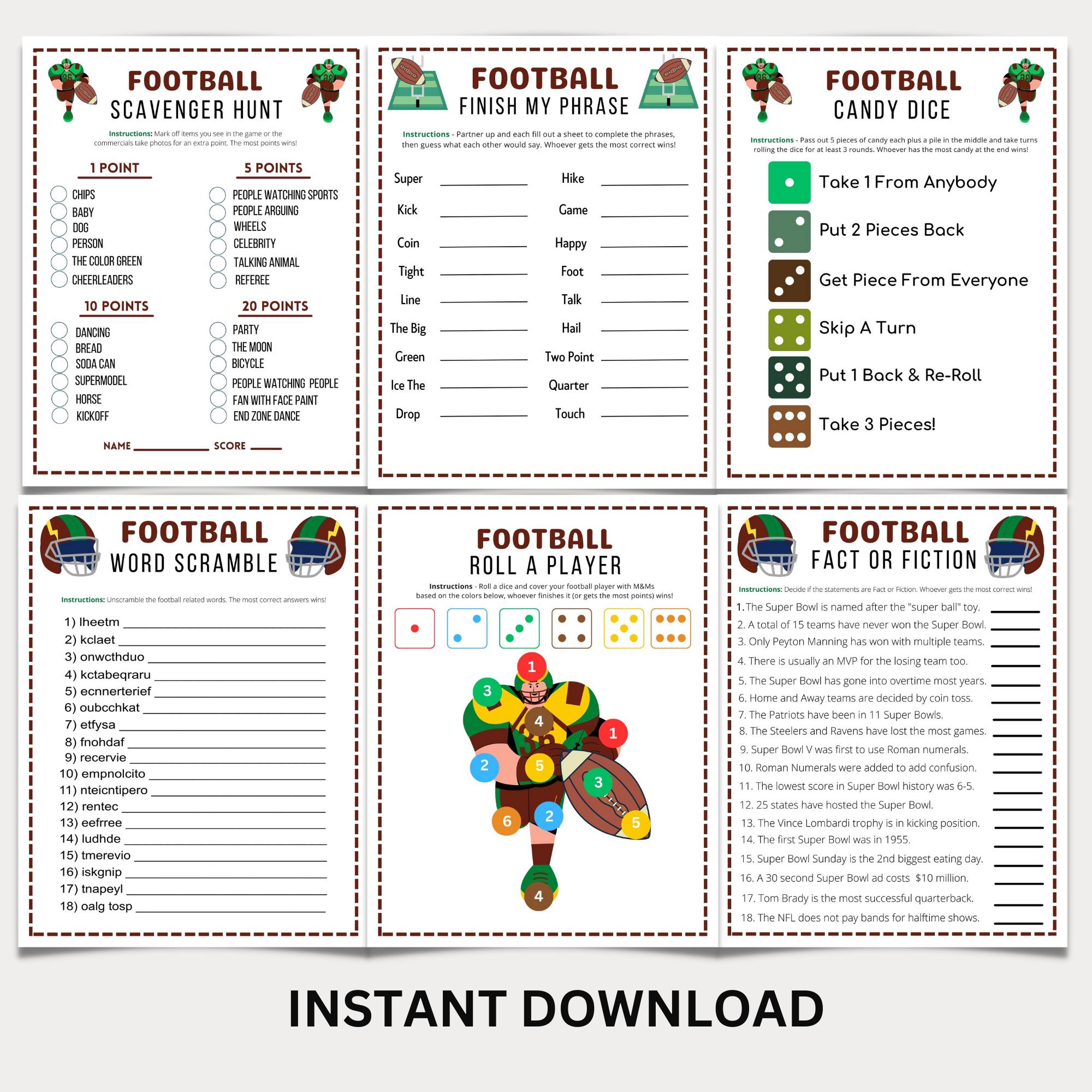 Printable Football Party Game Bundle | Kids & Adults Football Activity ...