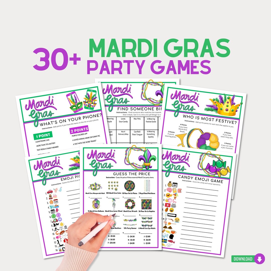Mardi Gras Printable Games Answers Bundle | Fat Tuesday Party Games ...