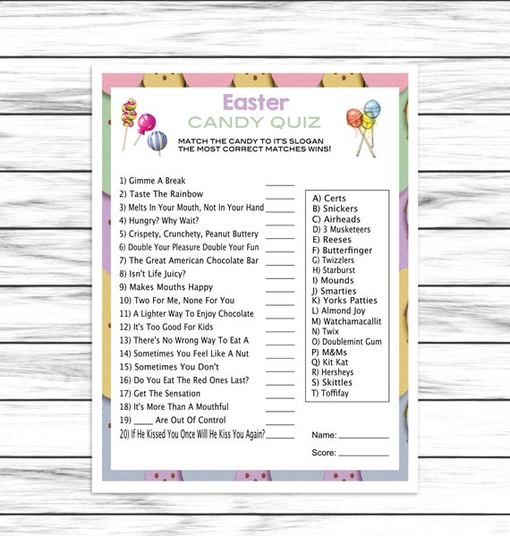 Easter Candy Quiz Easter Trivia Party Game Easter Dinner Family Game Virtual or Printable Indoor Game Adults Kids Easter Activity Etsy UK