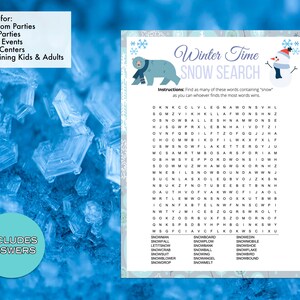 Snow Word Search Find Winter Party Game for Adults Kids - Etsy