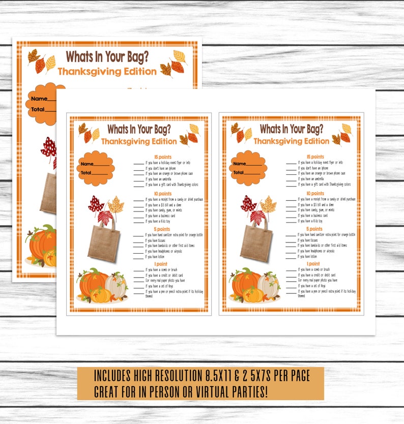 Thanksgiving Bag Purse Game, Printable or Virtual Turkey Day Quiz for ...