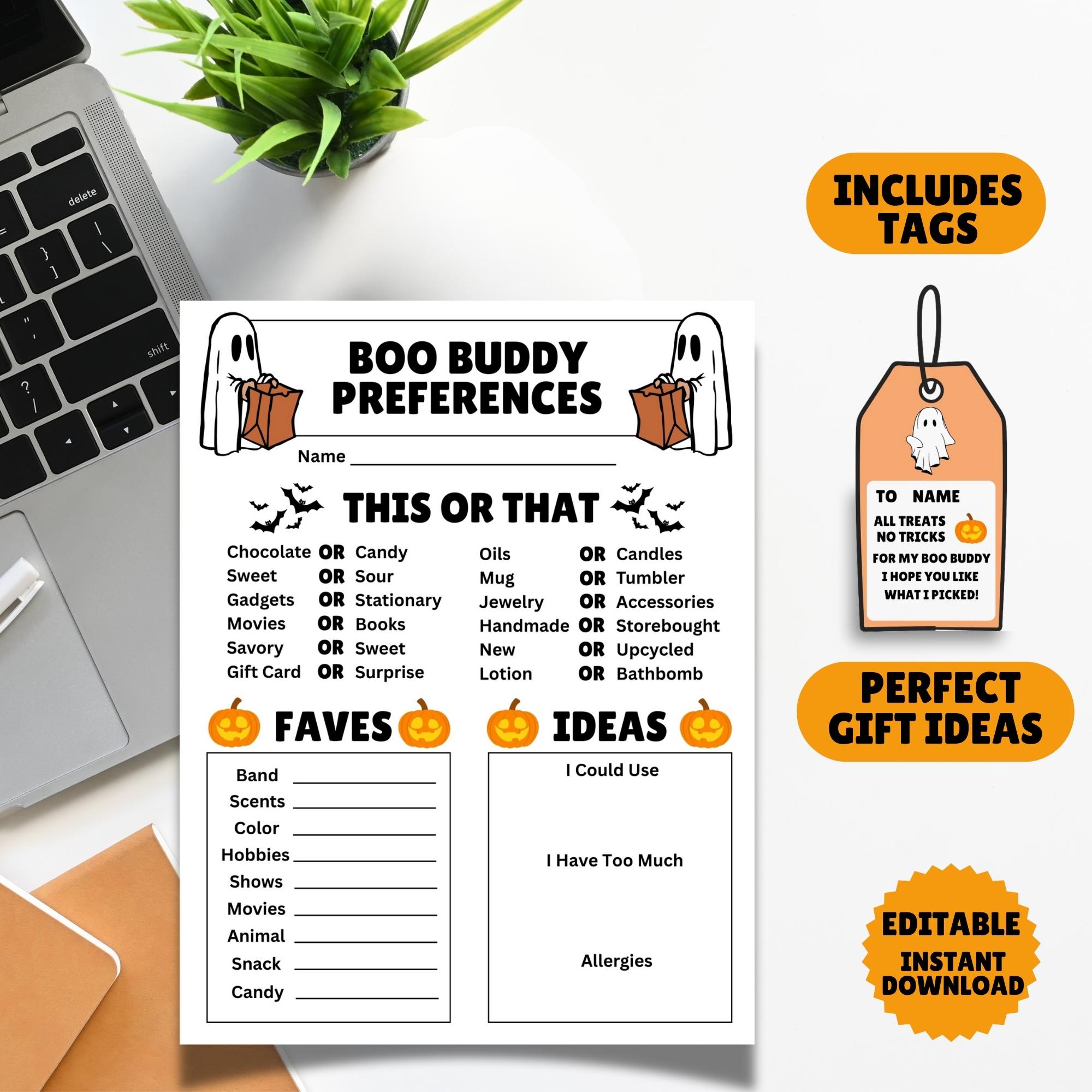 Editable Boo Buddy Questionnaire | Halloween Gift Exchange Survey for ...