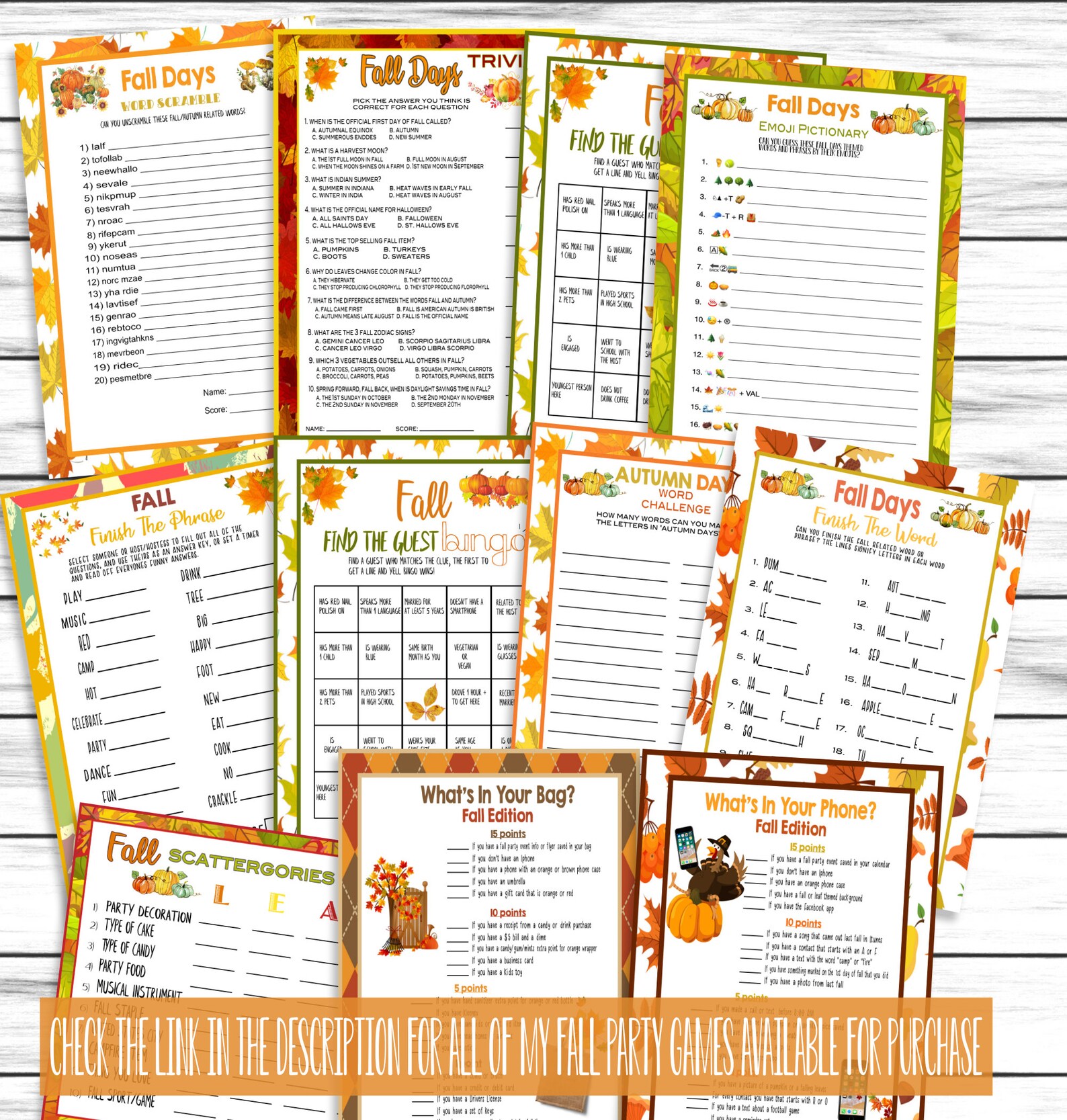 Fall Word Game Autumn Party Game Finish the Word Game - Etsy
