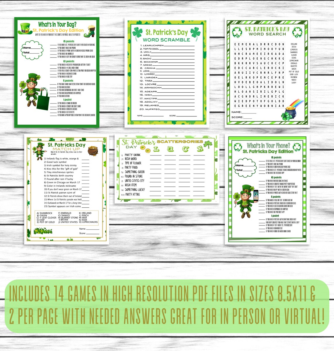 14 St Patricks Day Printable or Virtual Party Games Trivia | Etsy
