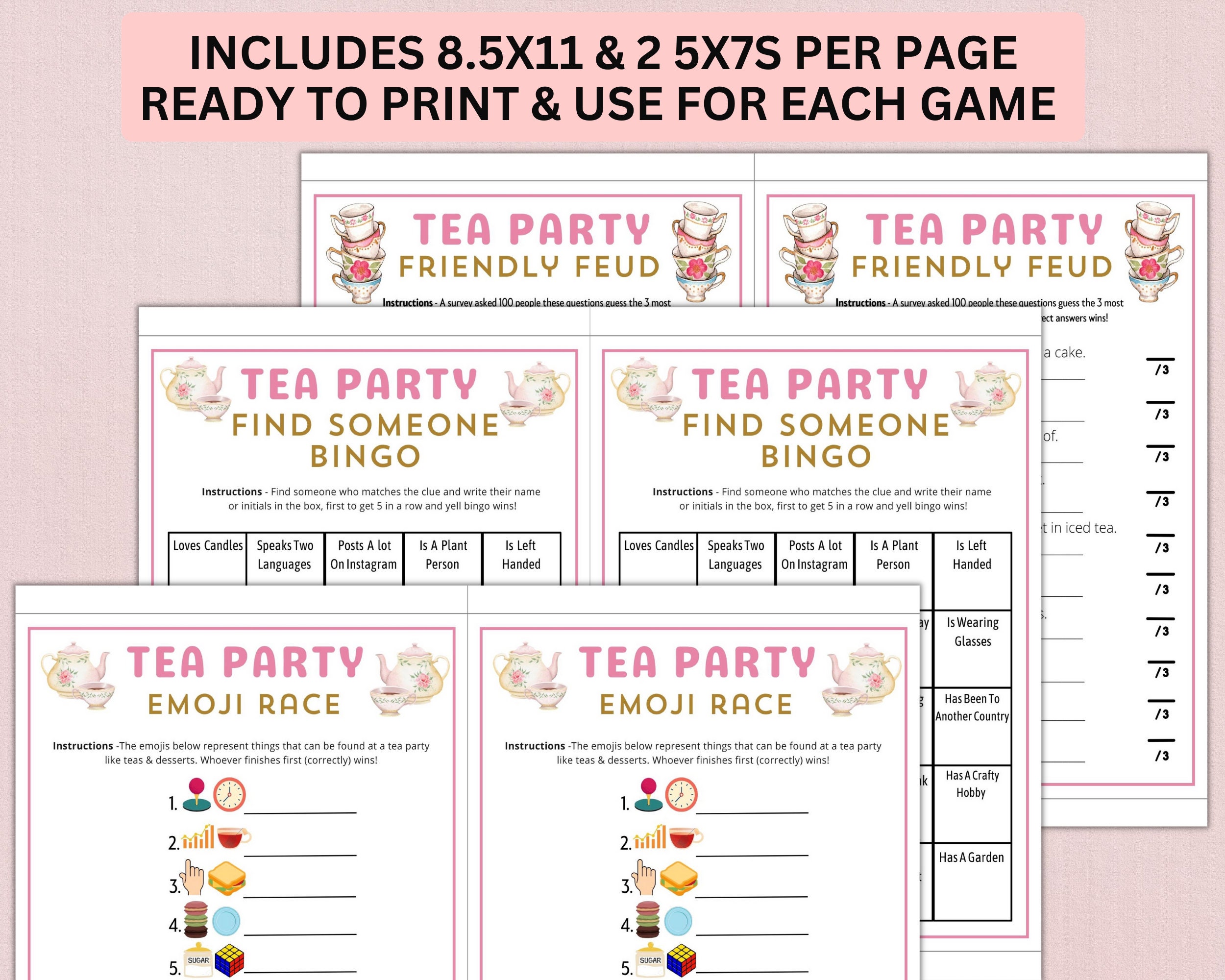 Printable Tea Party Games Adults Kids Toddler | Editable High Tea Quiz ...