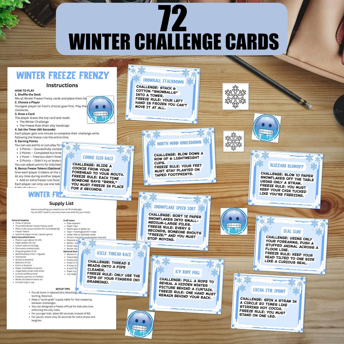 Winter Minute Win Challenge Cards . Printable Winter Activity Ideas ...