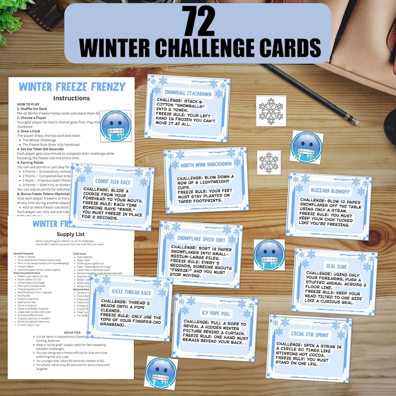 Winter Minute Win Challenge Cards . Printable Winter Activity Ideas ...