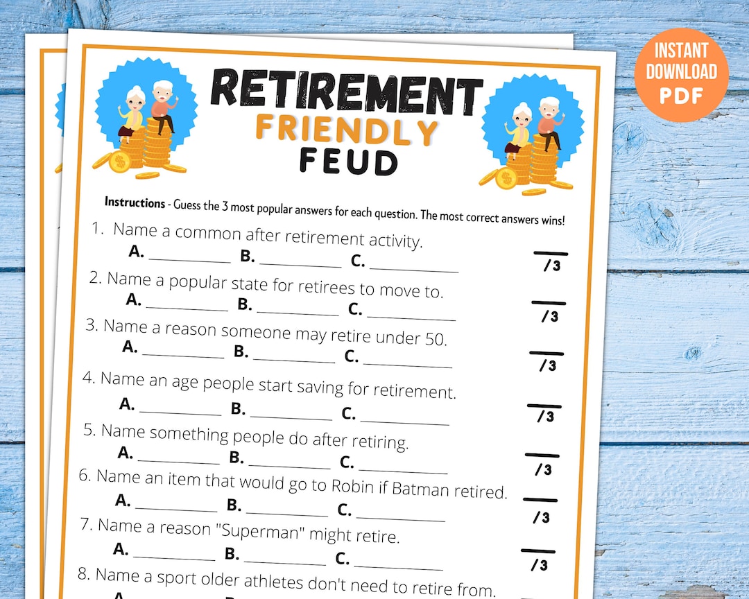 Retirement Party Game | Retirement Trivia Game | Fun Friendly Feud ...