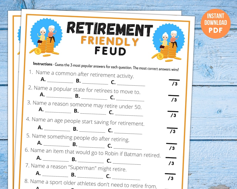 Retirement Party Game | Retirement Trivia Game | Fun Friendly Feud ...