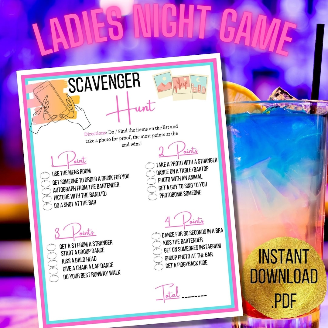 Adult Scavenger Hunt Game, Ladies Night Out Printable or Virtual Quiz ...