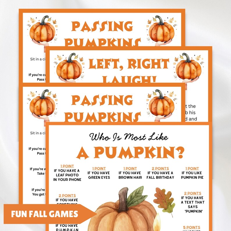Printable Fall Left Right Pumpkin Game Bundle, Fun Passing Autumn Group ...