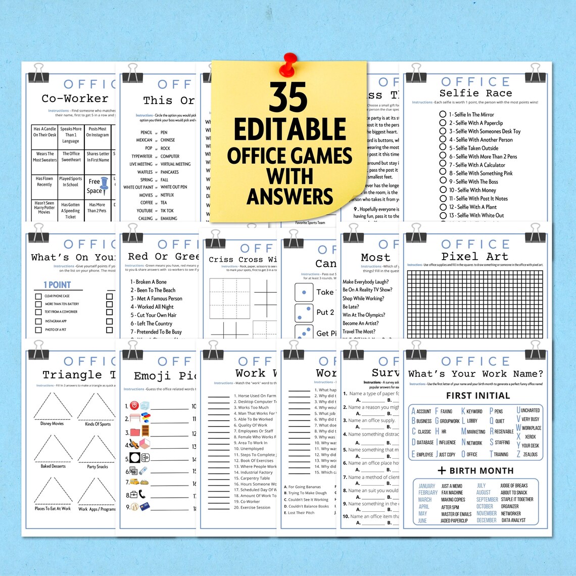 Office Party Mega Editable Bundle Printable Games for Employee ...