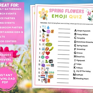 Spring Flower Emoji Trivia Match up | Printable Springtime Game ...