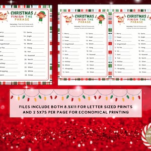 Printable Finish the Phrase Christmas Game,holiday Party Quiz Kids ...