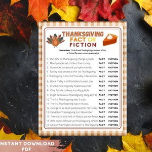 Thanksgiving Fact or Fiction Printable Trivia Game, Virtual Team ...