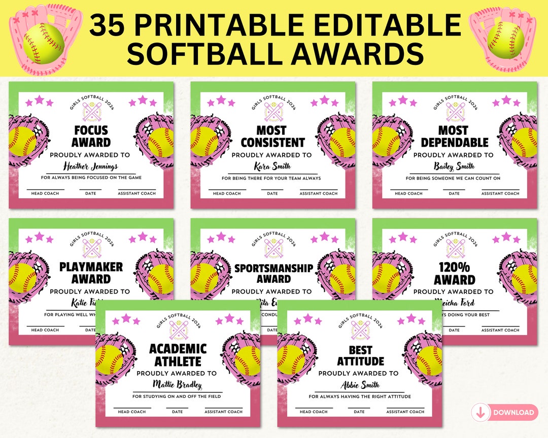 Printable Softball Team Editable Award Certificates | End of Season ...