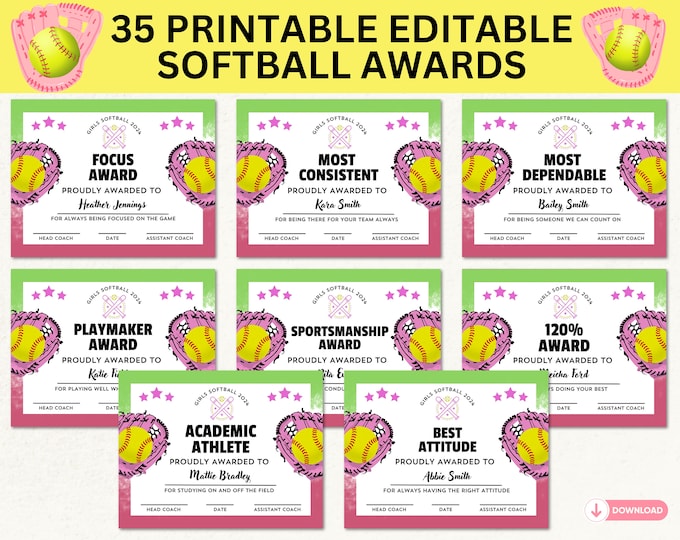 Editable Softball Award Certificates, Softball End of Season Awards 1 ...