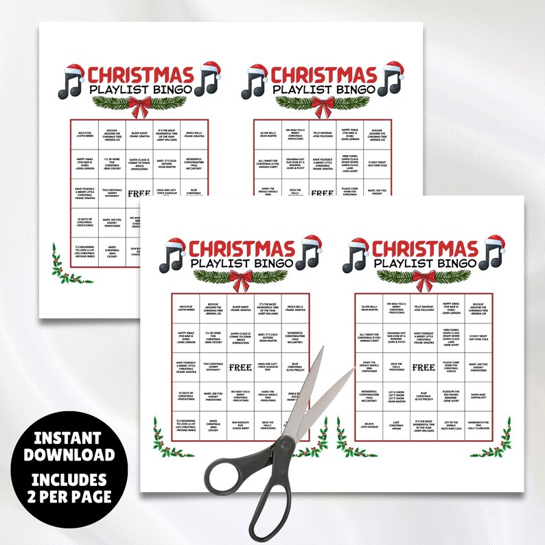 100 Christmas Music Unique Bingo Cards | Holiday Hits Song Game With ...