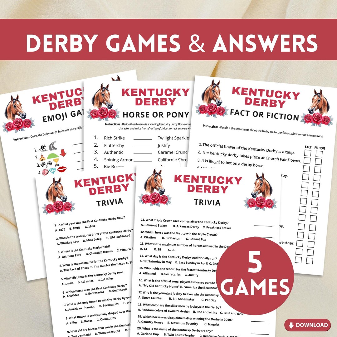 Printable Kentucky Derby Trivia Game Bundle, Derby Party Game, Trivia ...