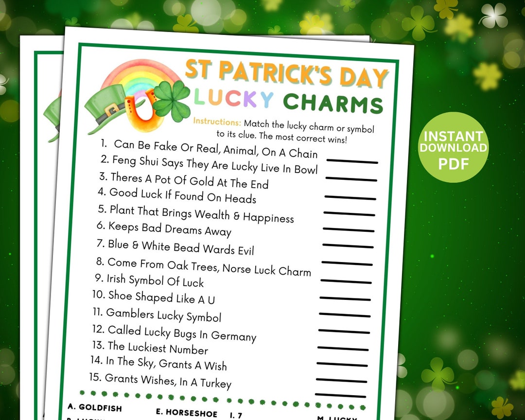 Printable St Patricks Day Lucky Charm Game | Irish Quiz | St Paddys ...
