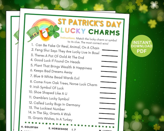 St Patricks Day Game Lucky Charms, St Patricks Day Printable Game for ...