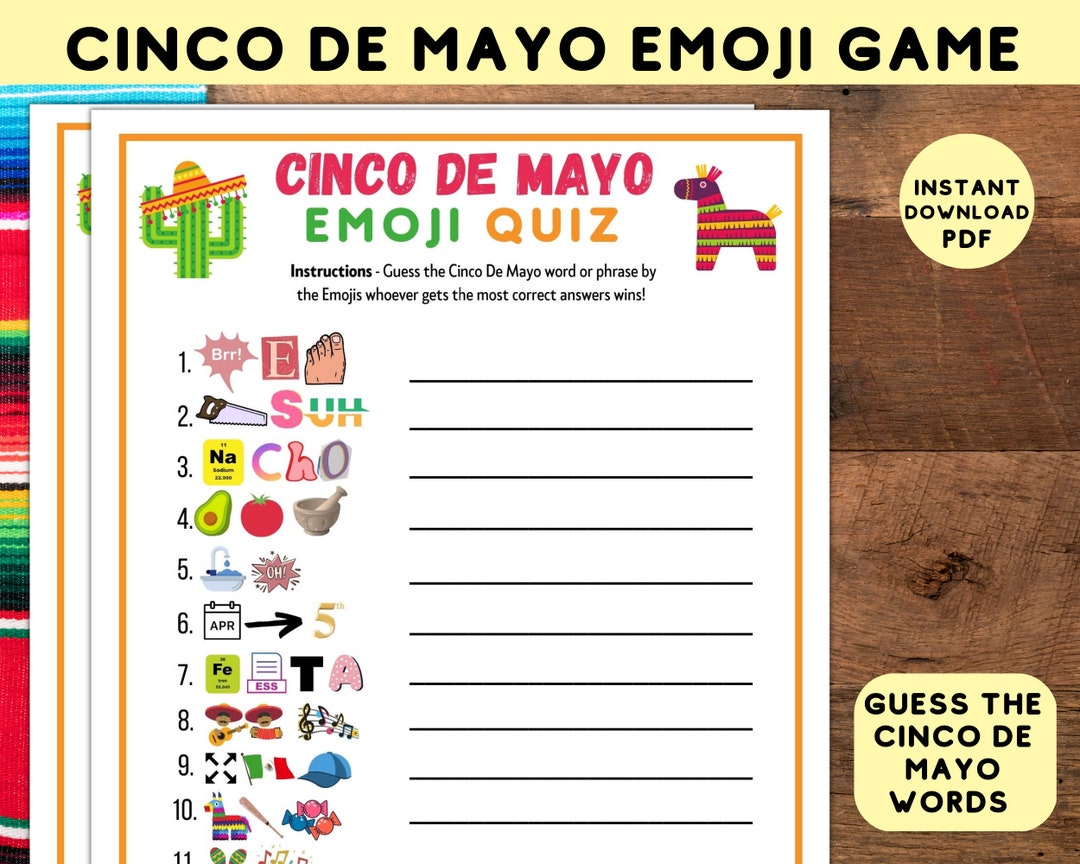 Printable Cinco De Mayo Game Emoji Pictionary Party Game | Emoji Quiz ...