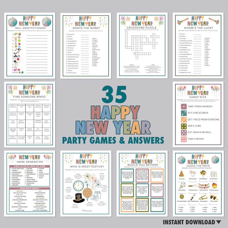 Happy New Year's Game Bundle| Printable Family Games | Virtual Party ...