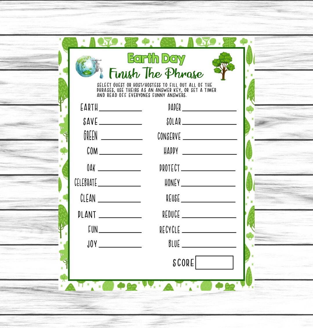 Earth Day Finish the Phrase Game, Earth Day Game for Kids, Adults ...