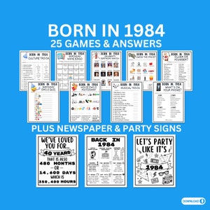 40th Birthday Printable Games Bundle Born in 1984 Party Idea 40th Bday ...