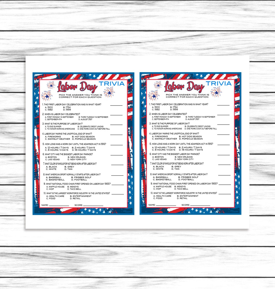 Labor Day Trivia Game Party Game Labor Day Party Game Labor - Etsy