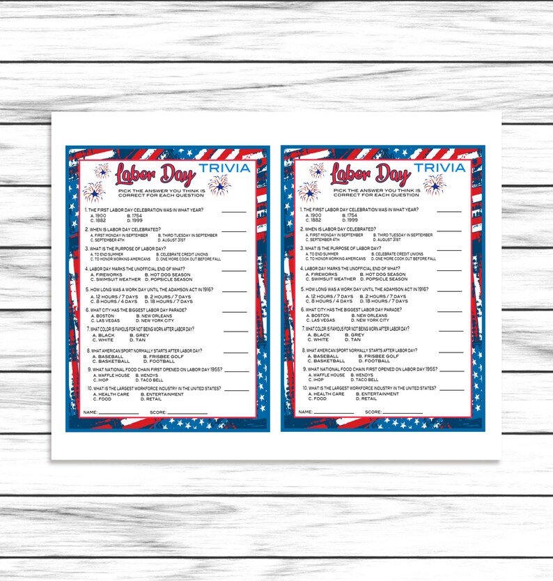 Labor Day Trivia Game, Party Game, Labor Day Party Game, Labor Day ...
