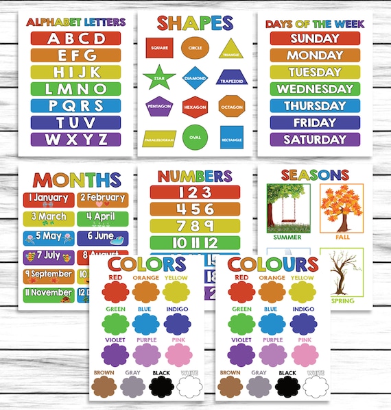 Kids Learning Education Poster Bundle Rainbow Colors - Etsy