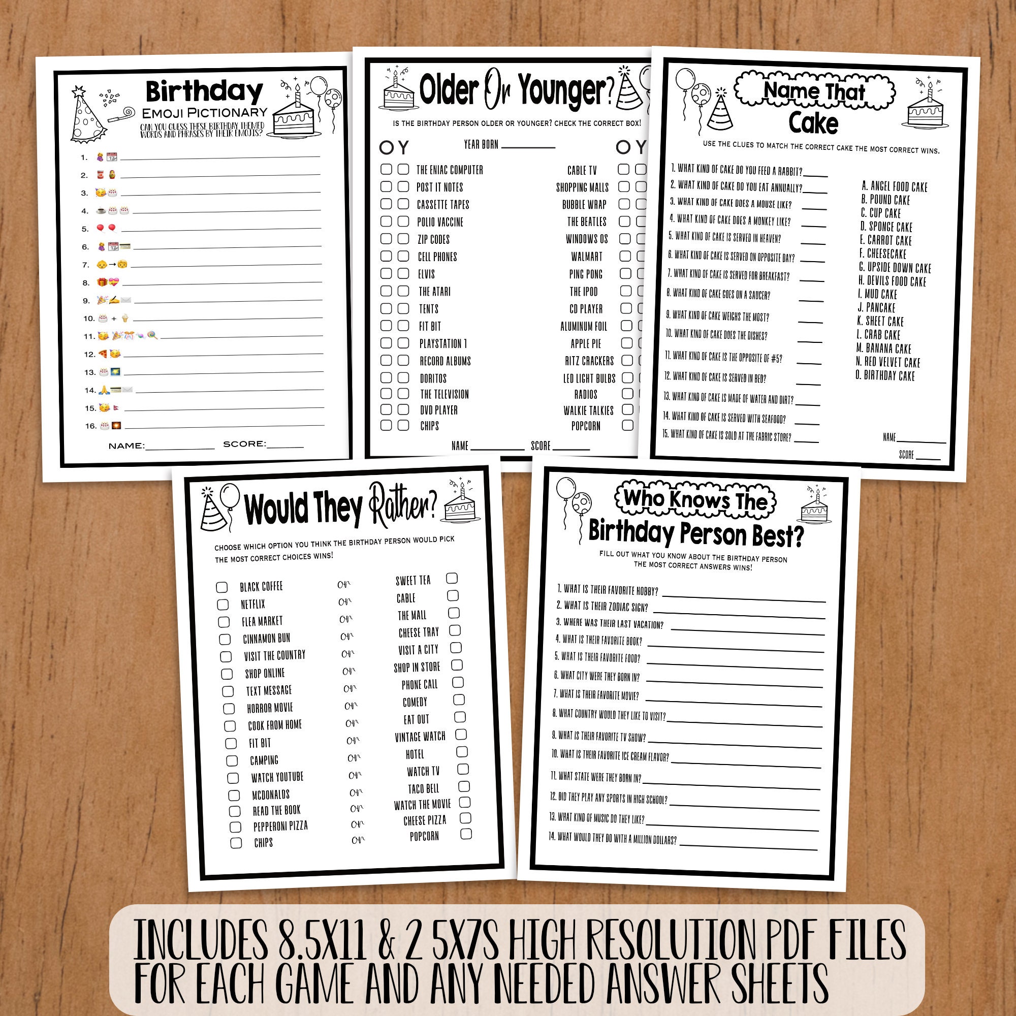 Adult Birthday Games Pack for Him or Her, Womens Mens Kids Birthday ...