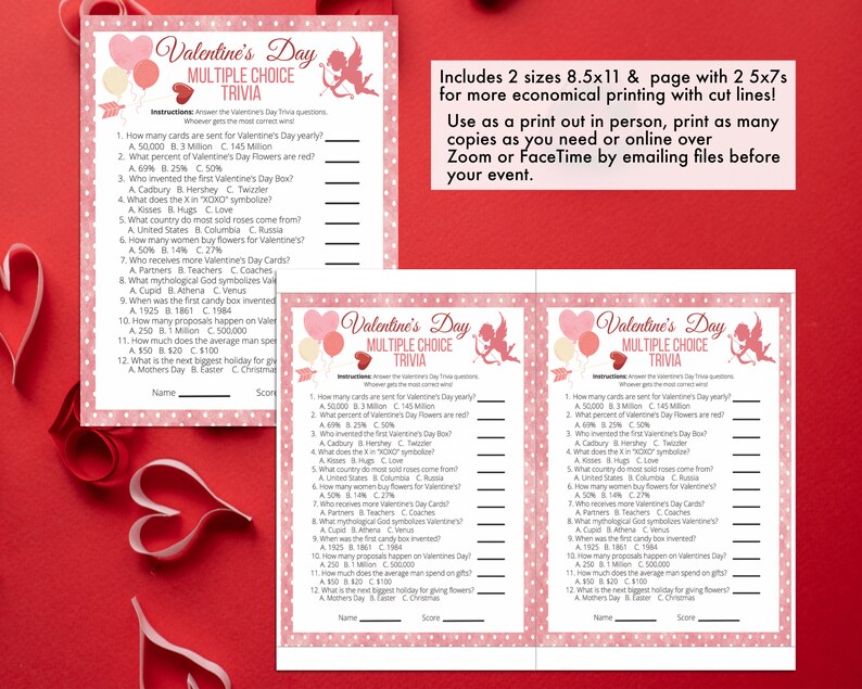 Valentines Day Multiple Choice Trivia Game -classroom Office Party Game ...